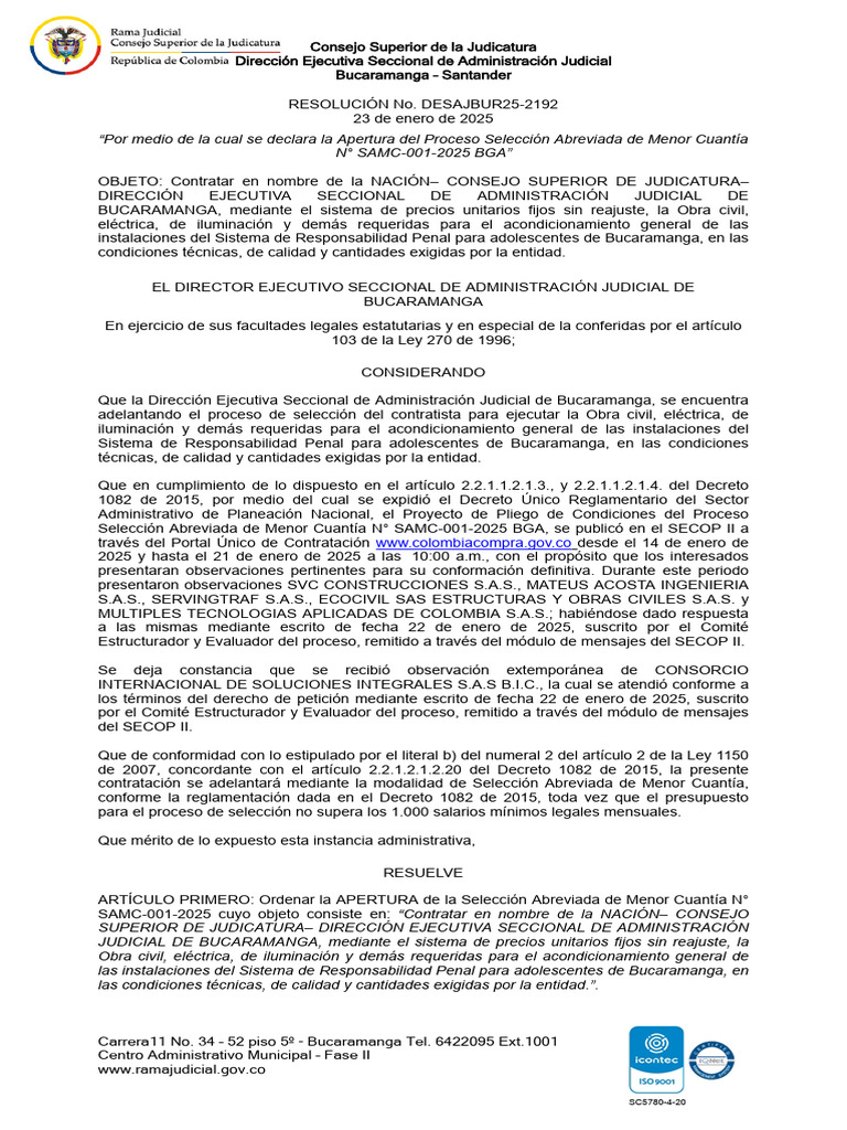 Resolucion Apertura Samc-001-2025 | PDF | Judicaturas