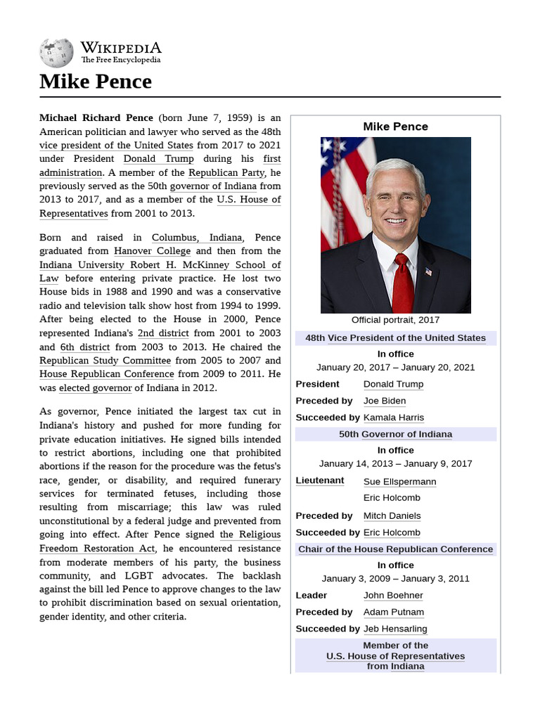 Mike Pence: Political Career Overview | PDF | Mike Pence