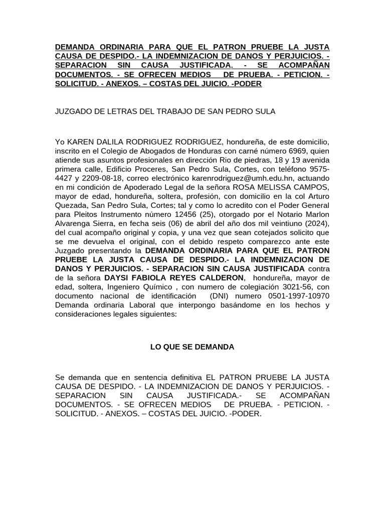 Demanda Patrono Contra Trabajador Ultima Version | PDF | Demanda judicial | Justicia