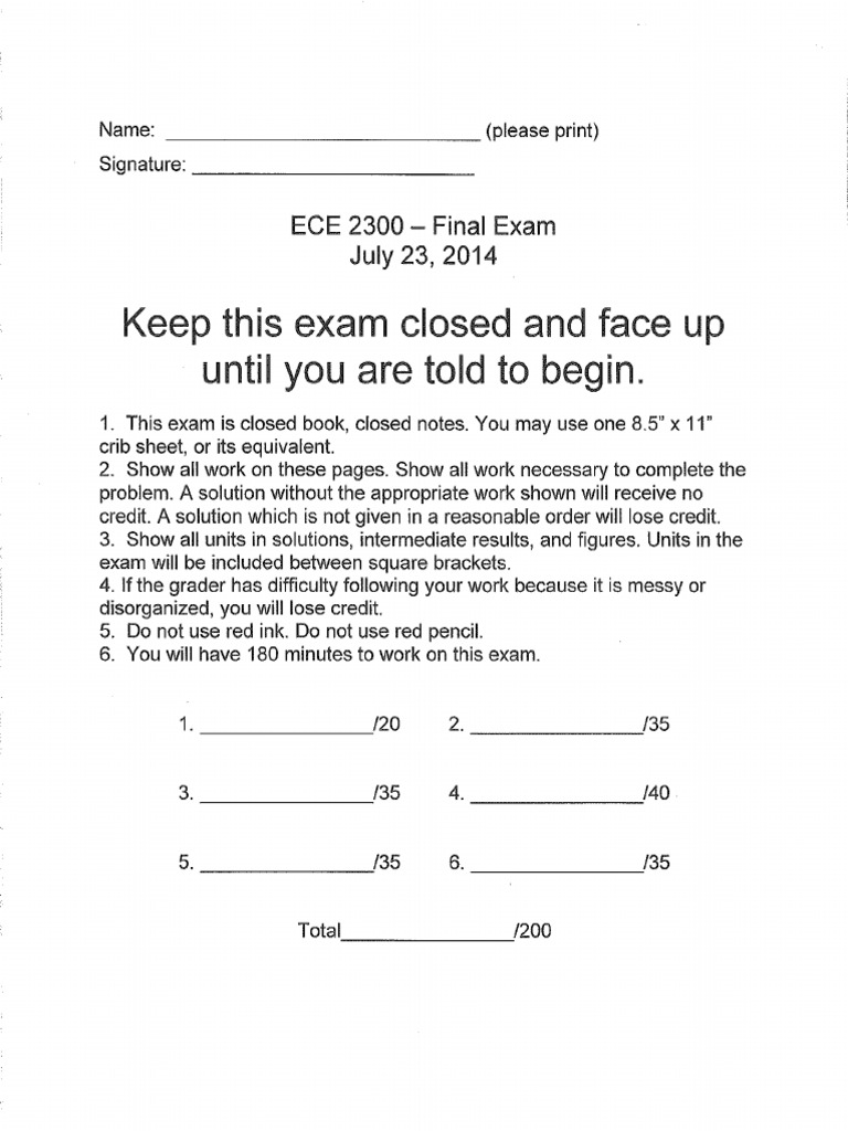 ECE2300 FinalExam Summer 2014 Soln | PDF