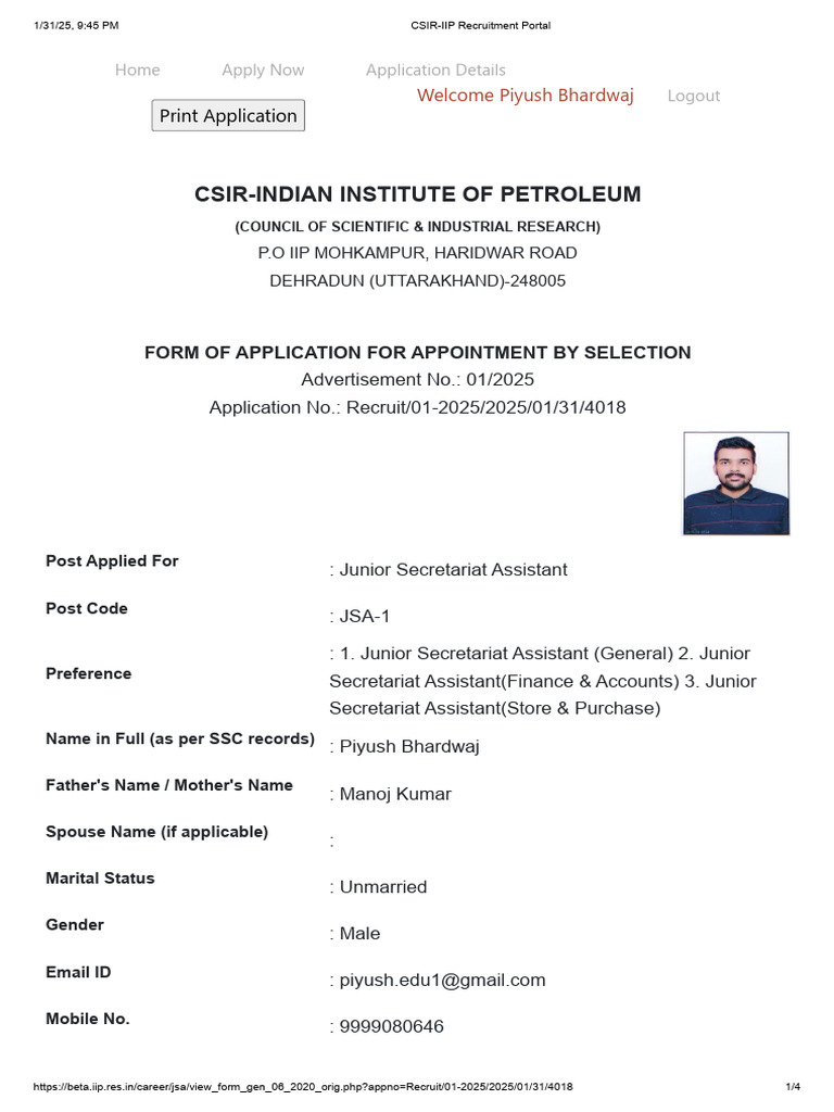 CSIR-IIP Recruitment Portal | PDF