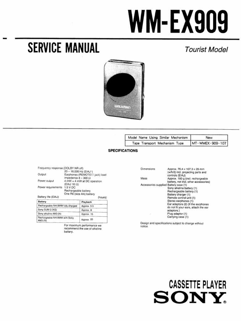 Sony Wm-Ex909 | PDF