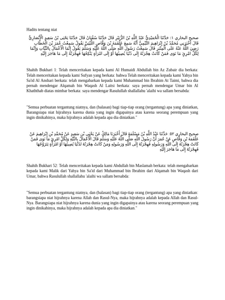 Hadits Tentang Niat | PDF