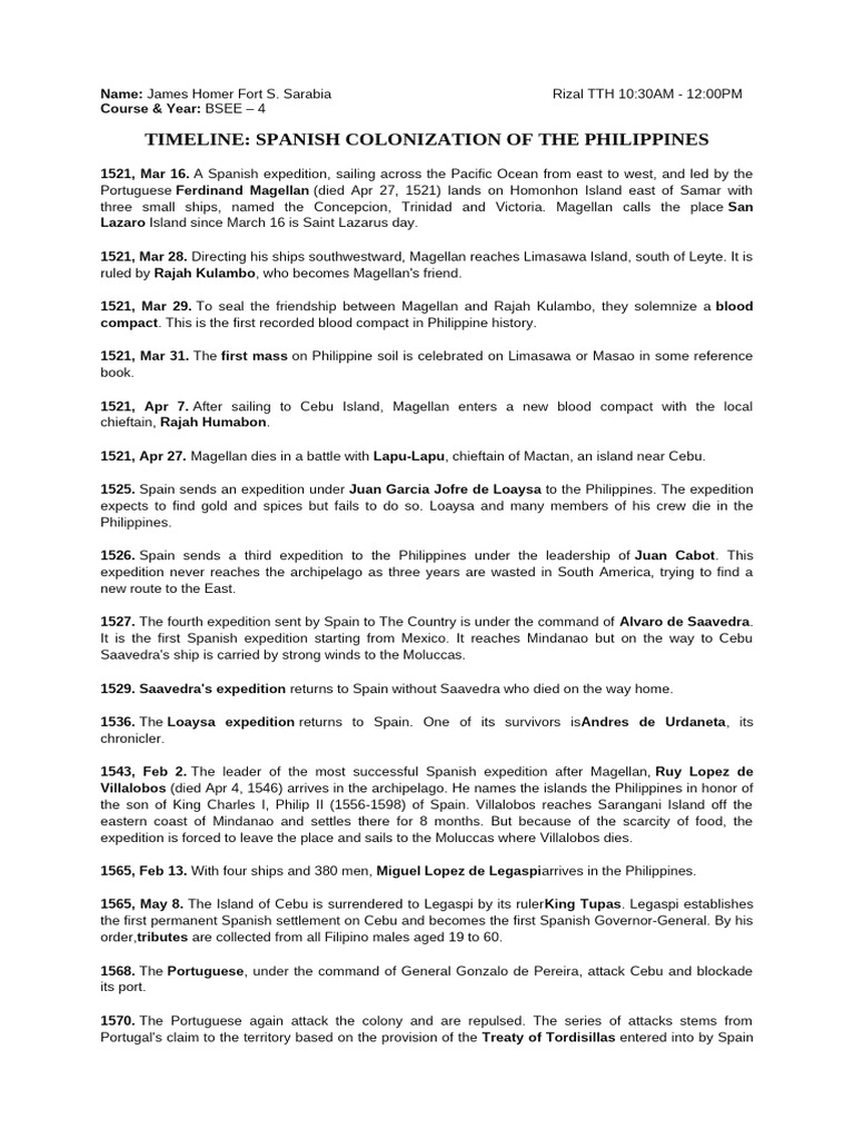 Timeline Spanish Colonization | PDF | Spanish East Indies | Philippines