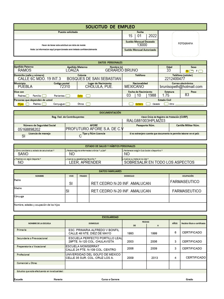 Solicitud de Empleo: Datos Personales y Laborales | PDF | Comunicación ...