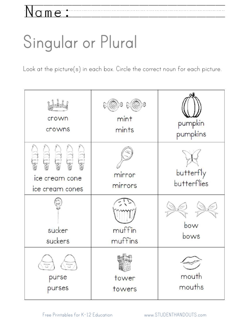 Singular or Plural First Grade Noun Worksheet | PDF