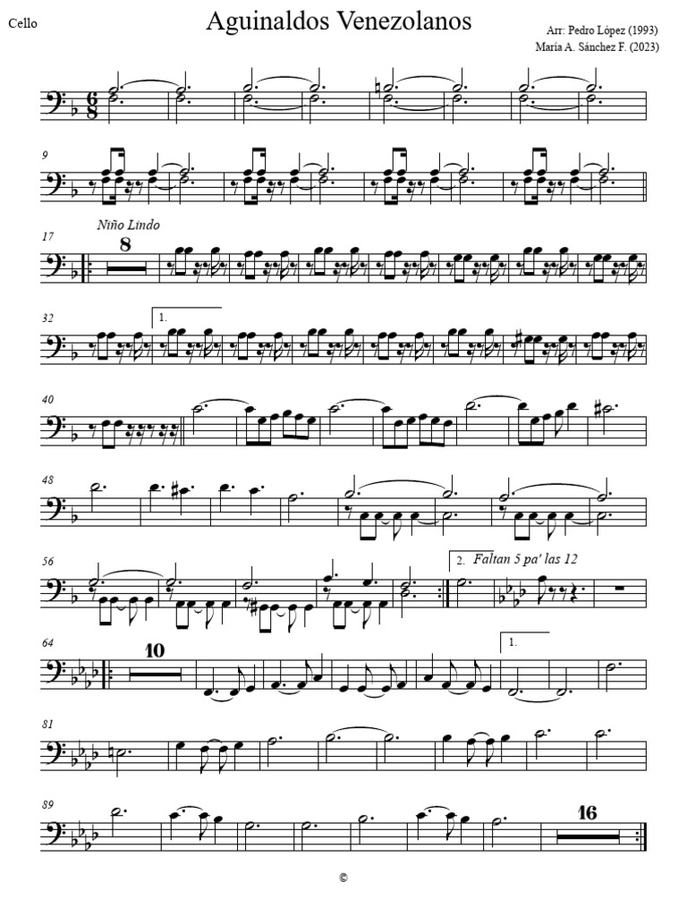 Popurrí Aguinaldos Navideños - Cello | PDF