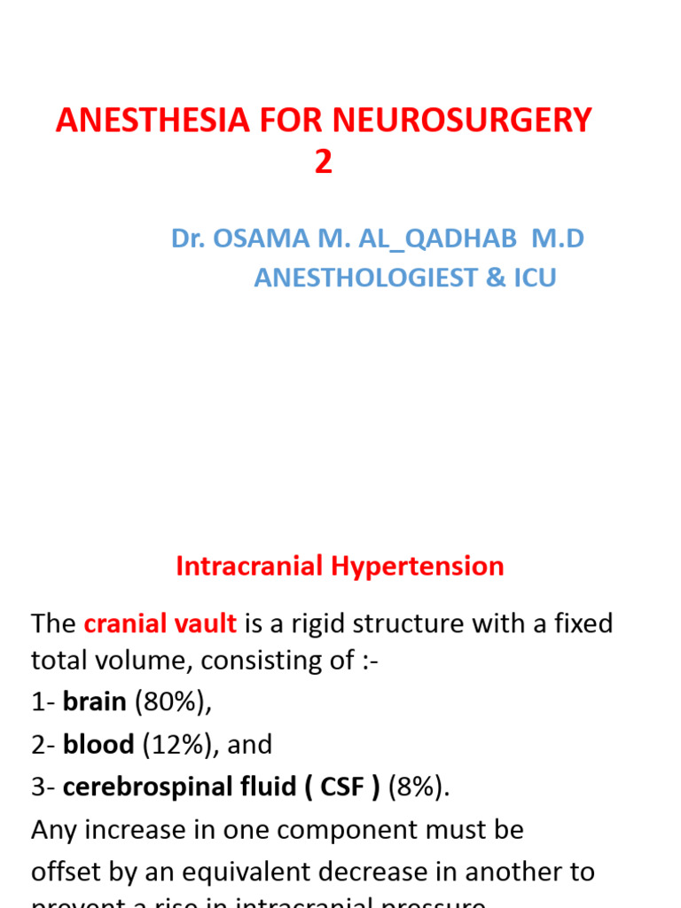 Anesthesia for Neurosurgery (2024) | PDF | Traumatic Brain Injury | Anesthesia