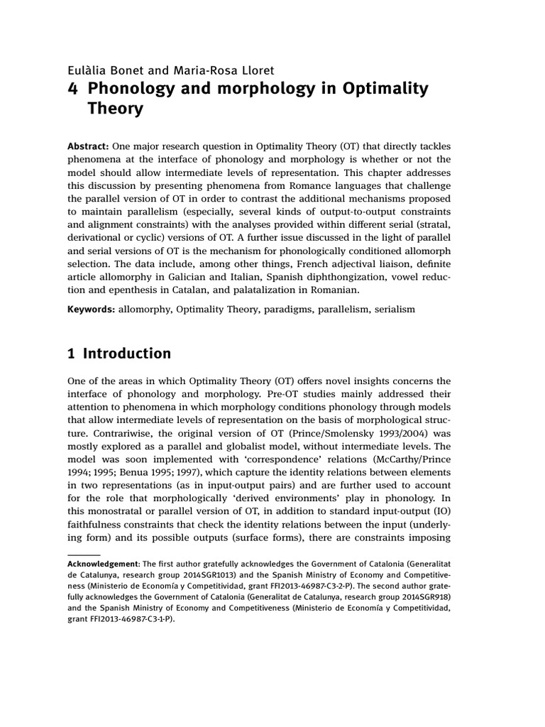 Phonology and Morphology in Optimality | PDF | Syllable | Morphology ...
