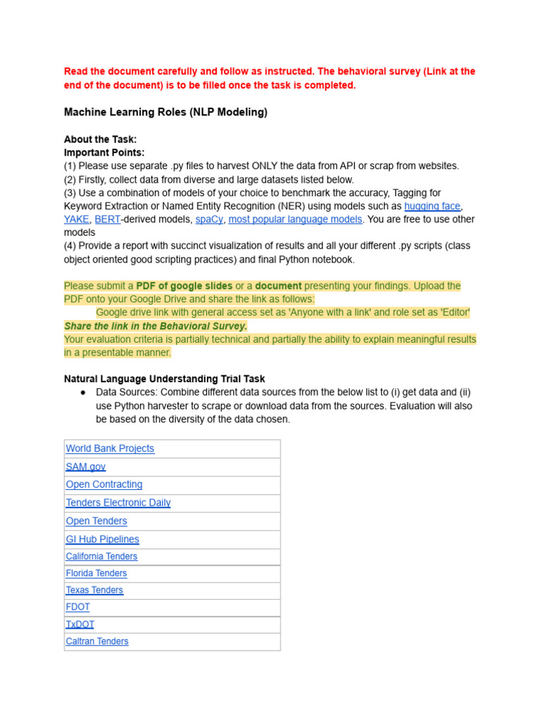 Trial Assignment Machine Learning - NLP | PDF | Data | Computer Programming