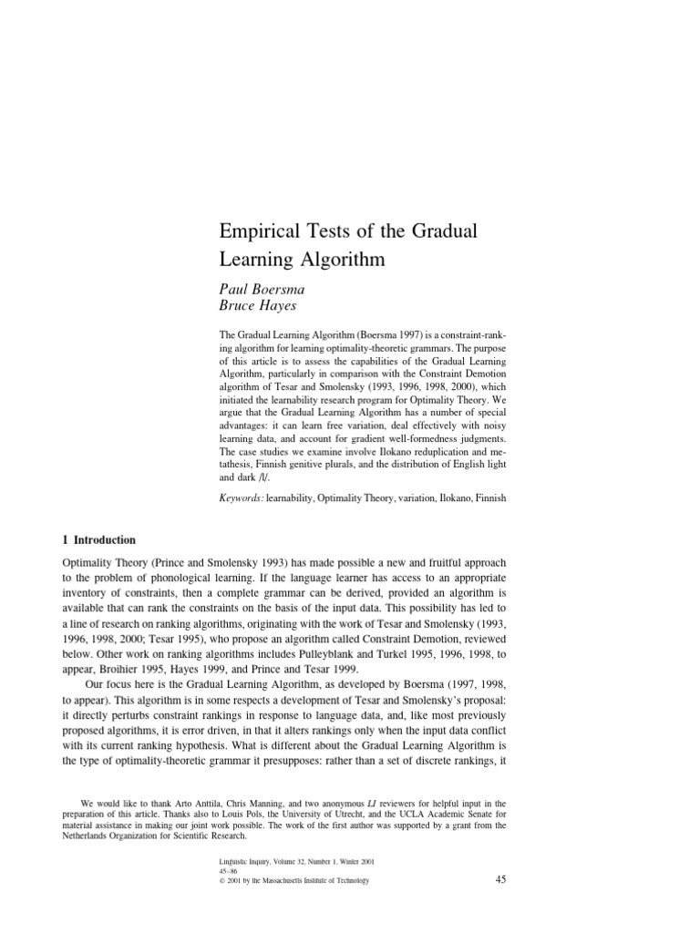 Empirical Tests of the Gradual Learning Algorithm | PDF | Syllable ...