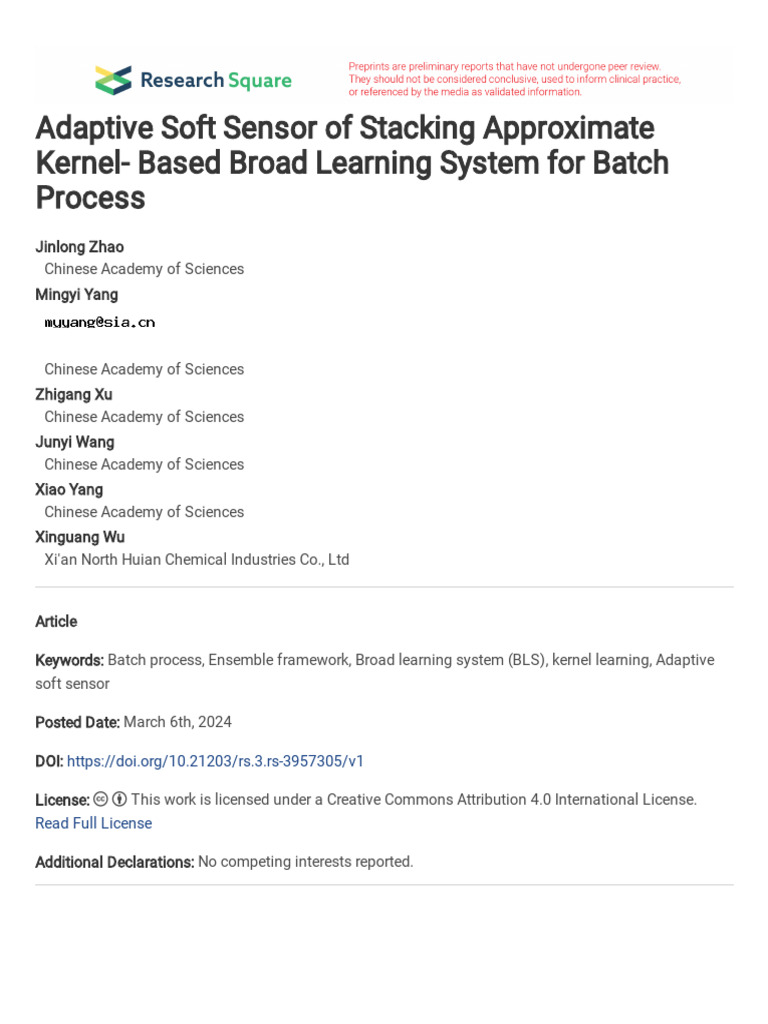 Zhao Et Al. - 2024 - Adaptive Soft Sensor of Stacking Approximate Kernel - Based Broad Learning ...