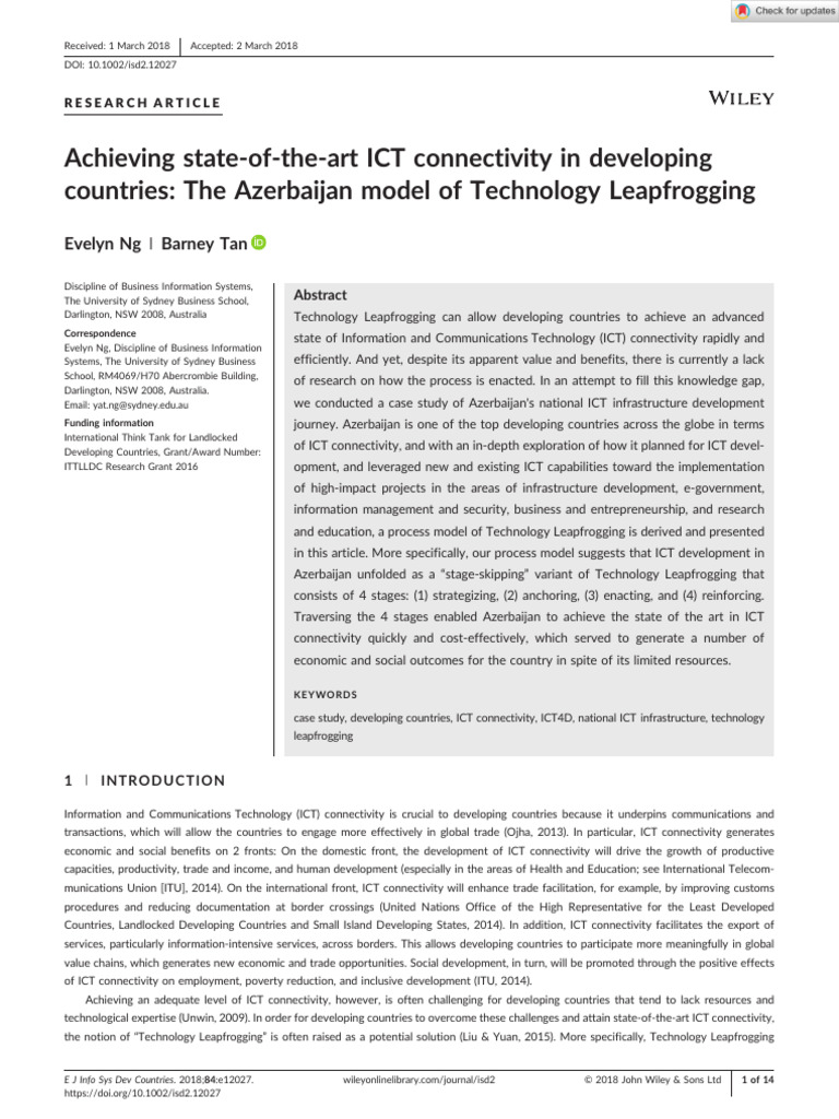 Achieving State of The Art ICT Connectivity in Developing Countries The ...