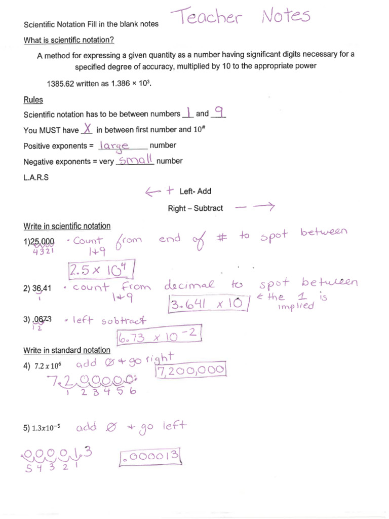 6.5 Scientific Notation Teacher Notes | PDF