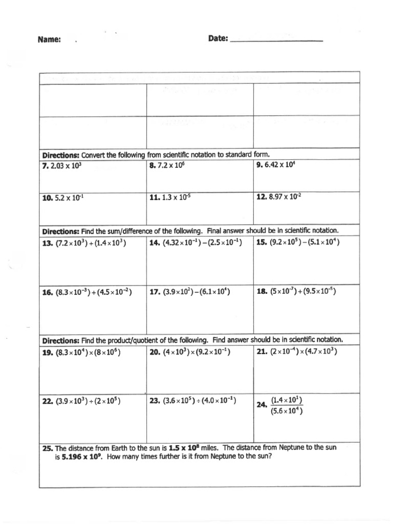 6.5 Scientific Notation Homework 5-1 | PDF