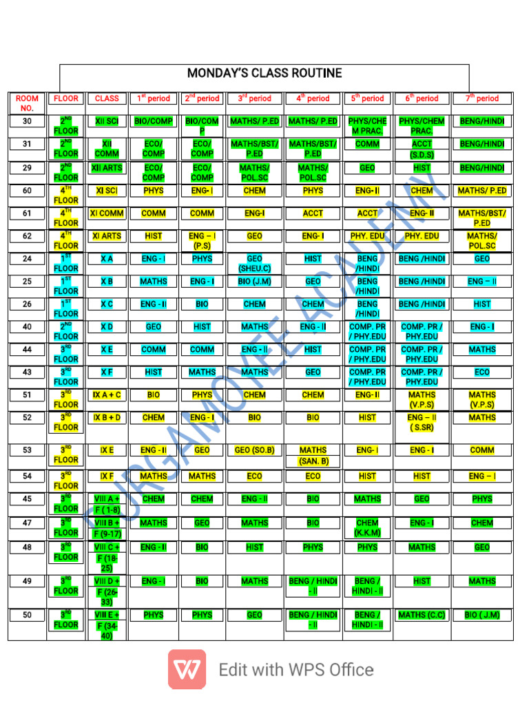 Durgamoyee Academy Class Schedule | PDF