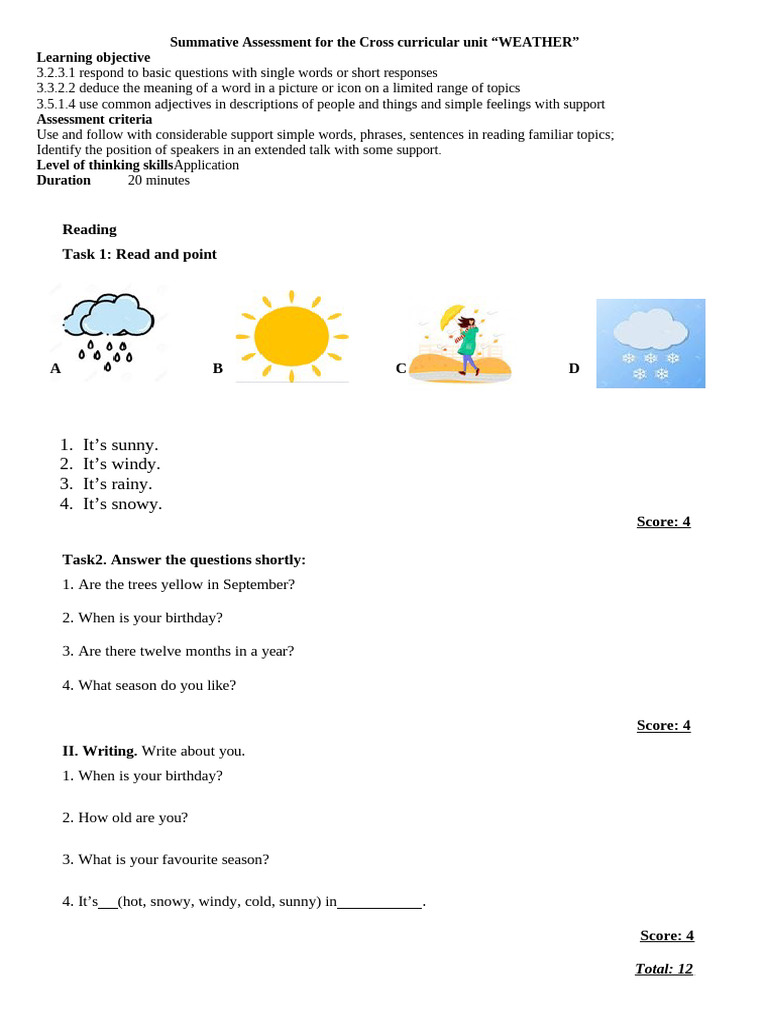 Weather Unit Assessment | PDF