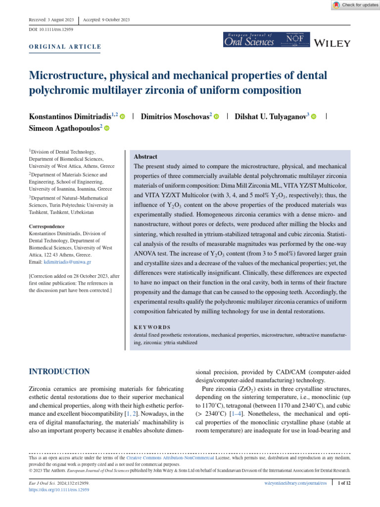 European J Oral Sciences - 2023 - Dimitriadis - Microstructure Physical and Mechanical ...