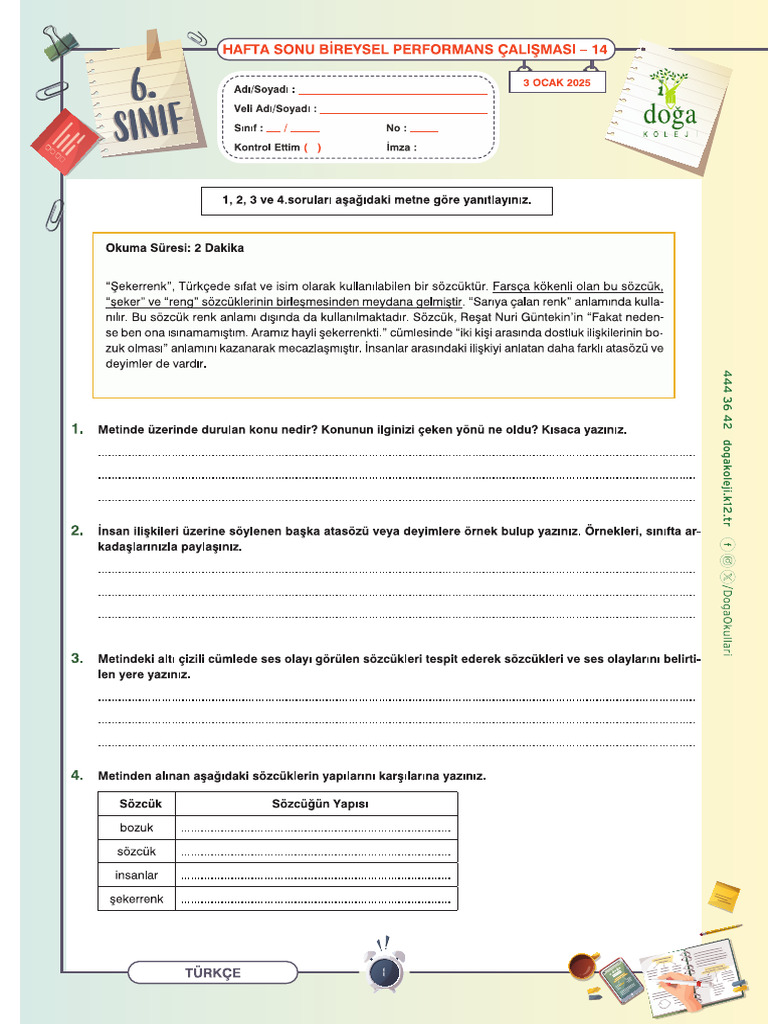 24 6 Sinif Hafta Sonu Odev 14 Baski | PDF