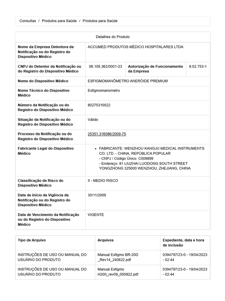 Registro Anvisa Esfigmomanometro | PDF