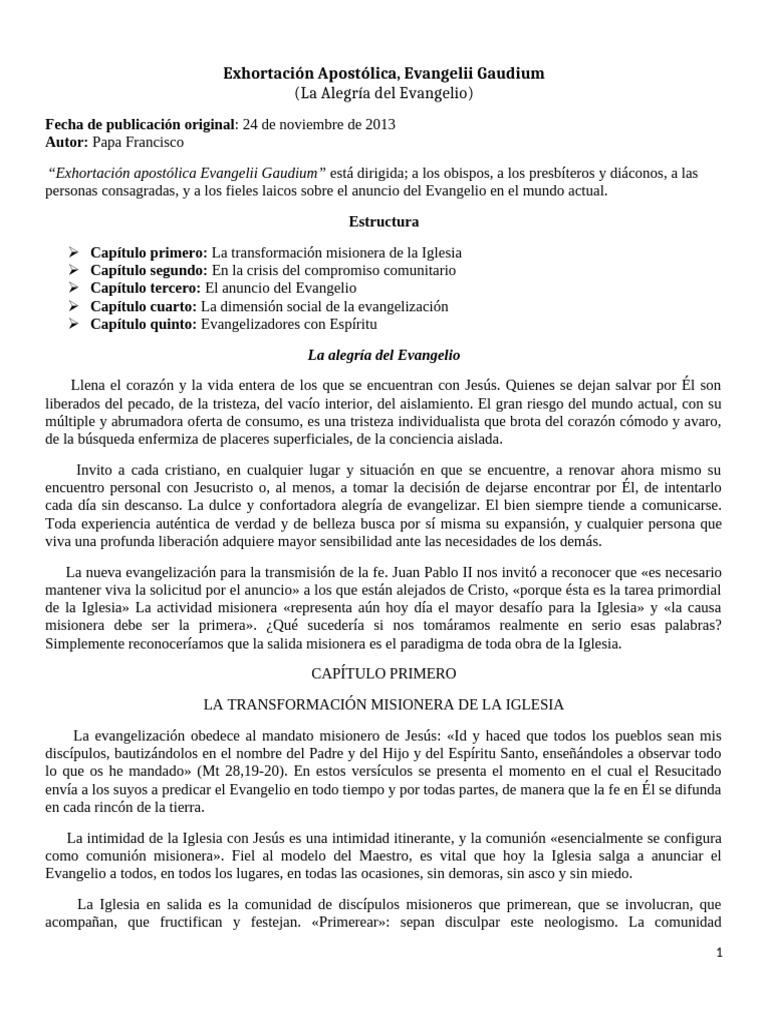Evangelii Gaudium: Misión y Evangelización | PDF | Evangelización ...
