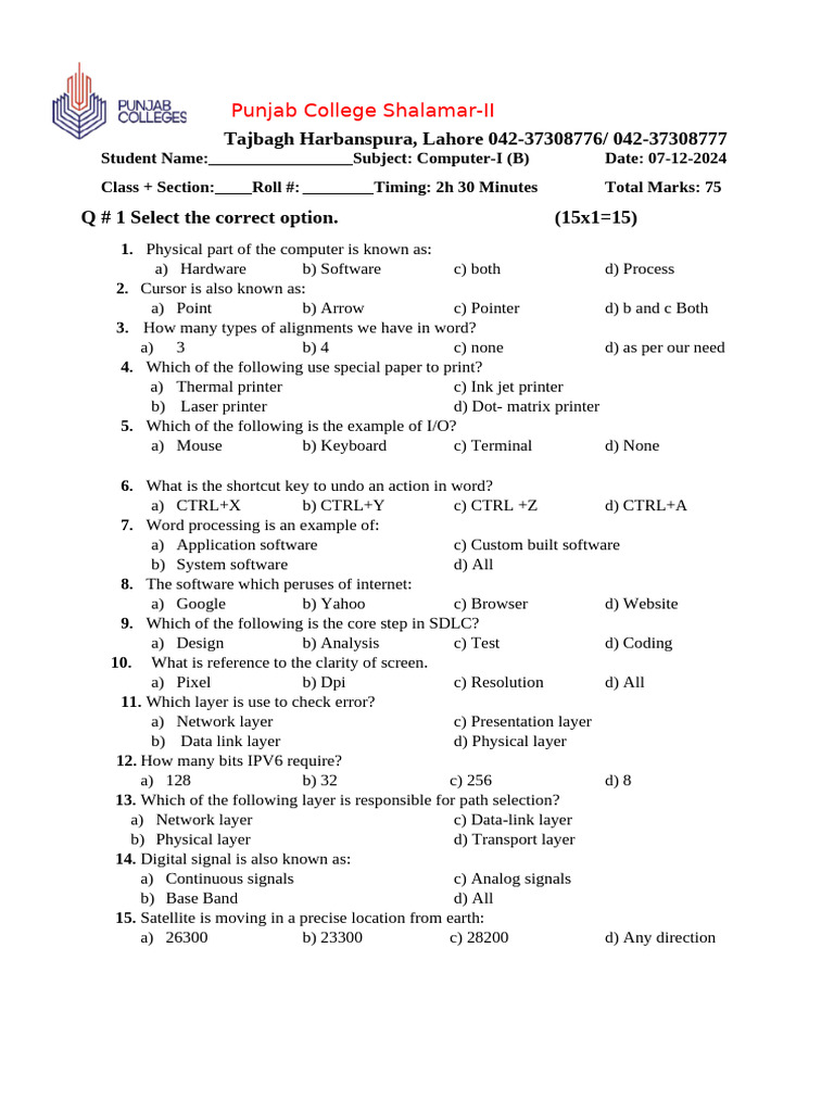 1st Year Paper Computer Sendup(Part-b) | PDF | Byte | Printer (Computing)