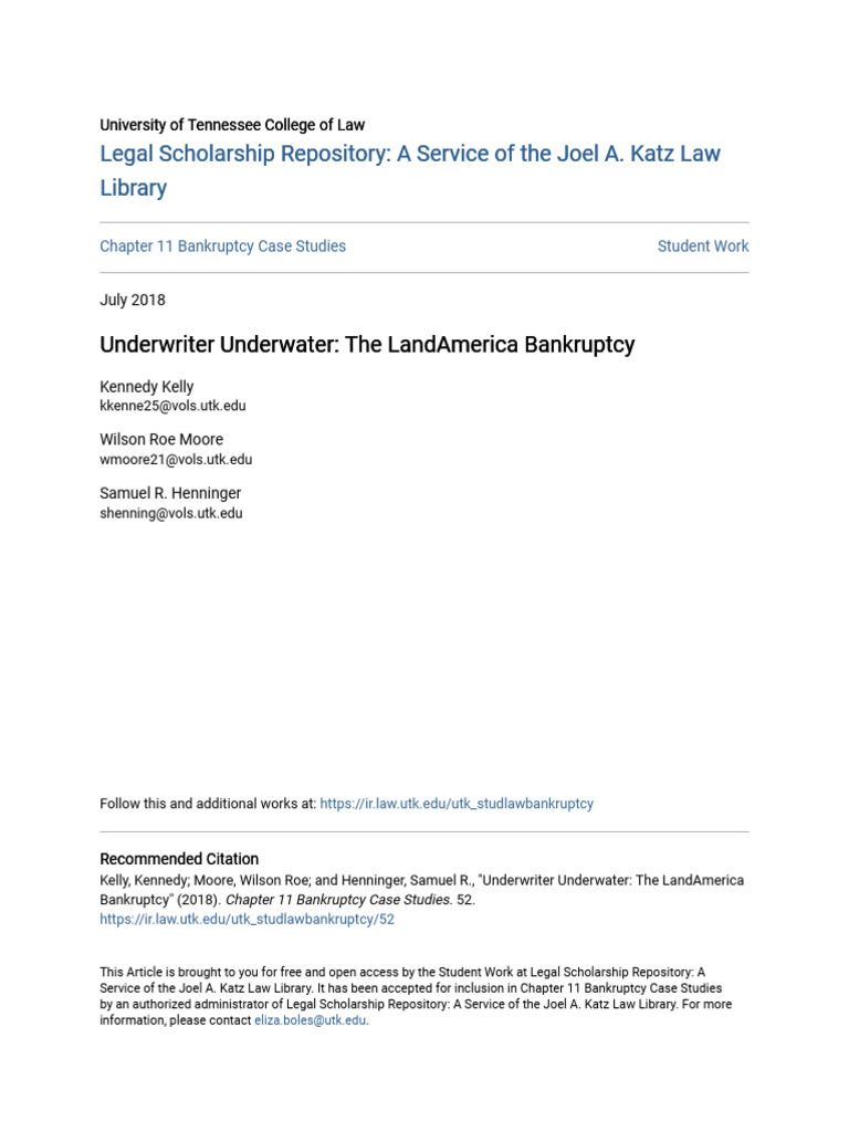 Underwriter Underwater - The LandAmerica Bankruptcy | PDF | Bankruptcy | Credit