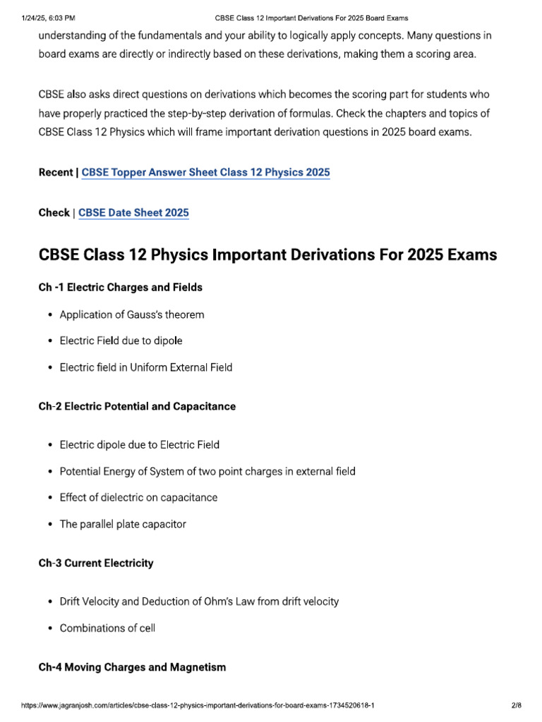 Physics Board Derivations | PDF
