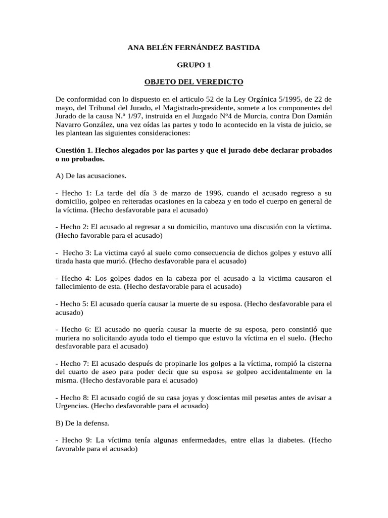 Proyecto Del Objeto Del Veredicto | PDF