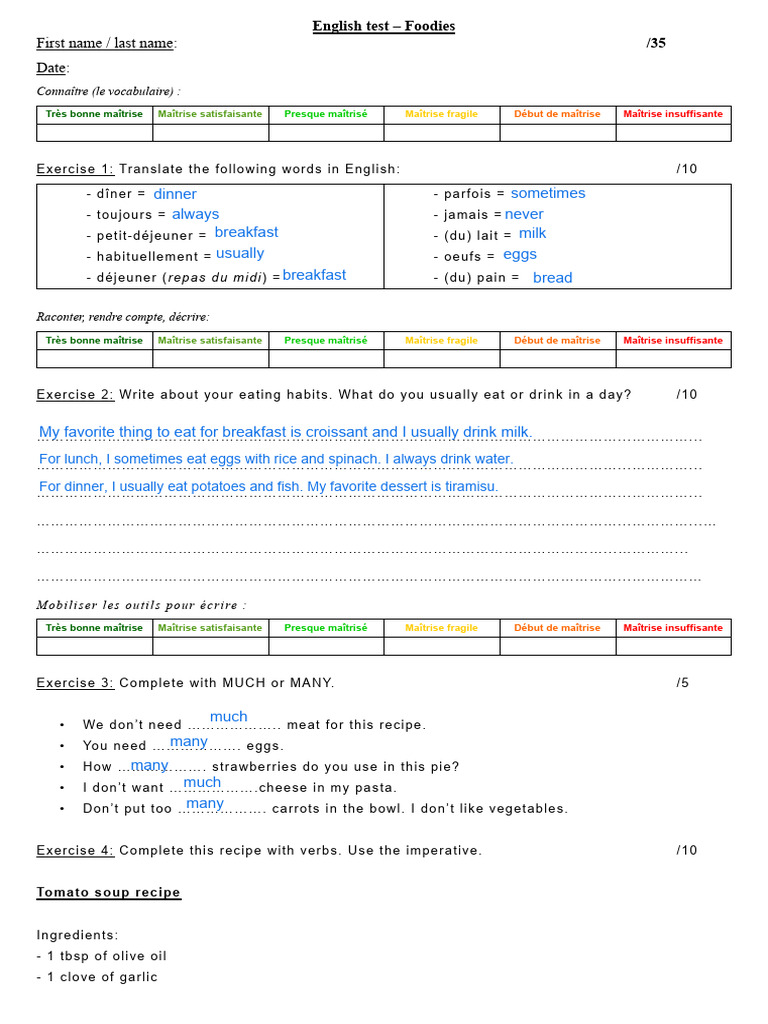English Food Vocabulary Test | PDF | Cuisine | Cooking