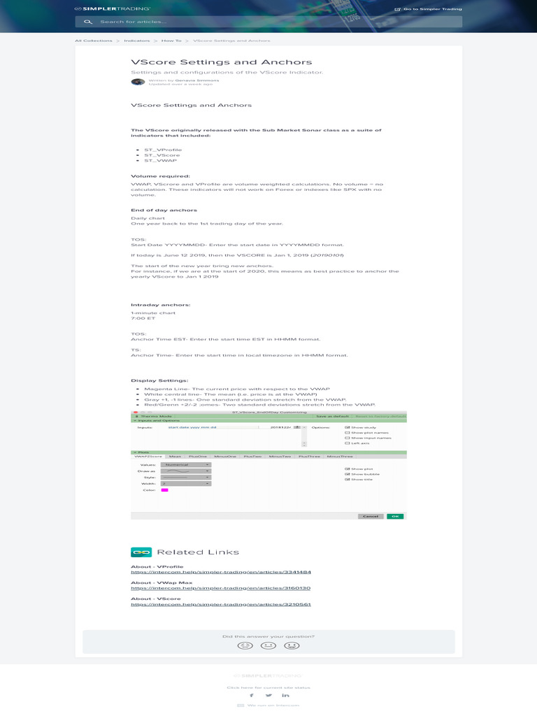 VScore Settings and Anchors - Simpler Trading Help Center | PDF ...