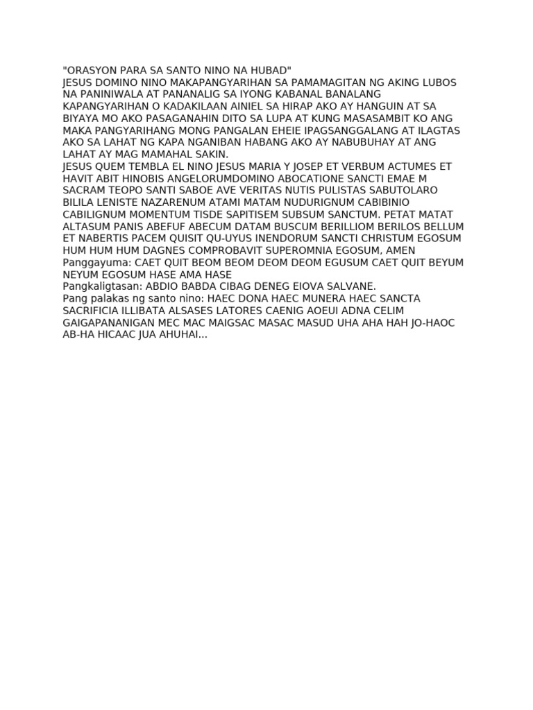 Orasyon para Sa Santo Nino Na Hubad | PDF
