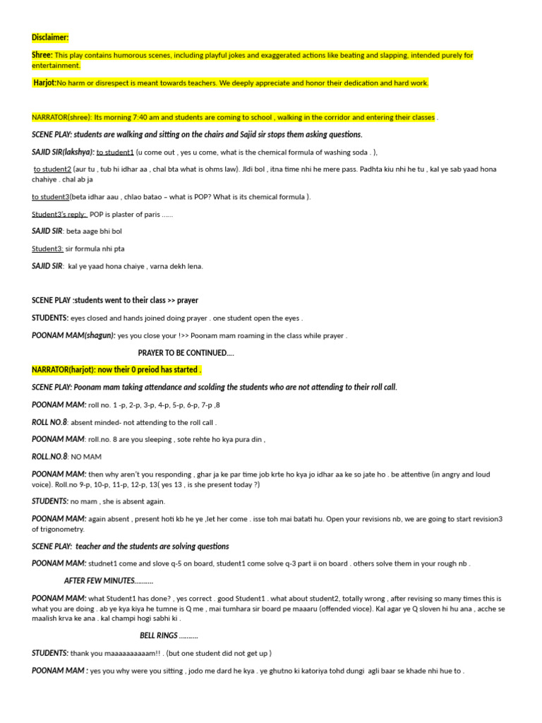 Teacher's Day Play (Full Script) : By: SHREE CHOWDHURY | PDF ...