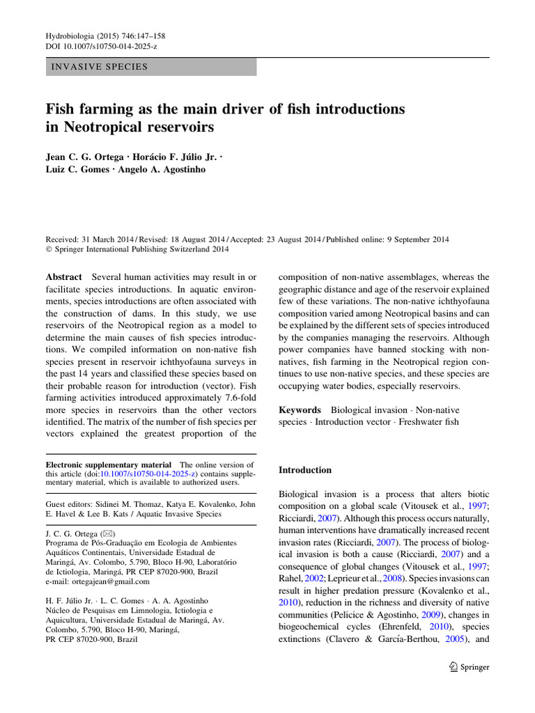 Fish Farming Drives Invasive Species in Neotropics | PDF | Analysis Of ...