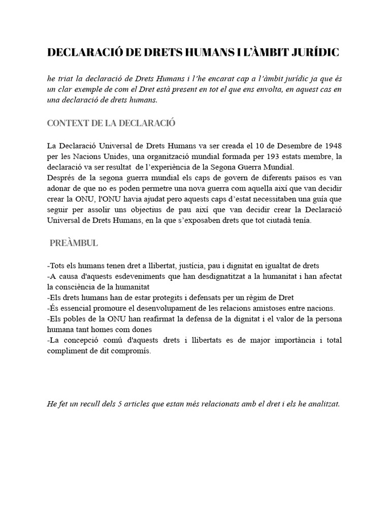 Declaració de Drets Humans I L'àmbit Jurídic | PDF