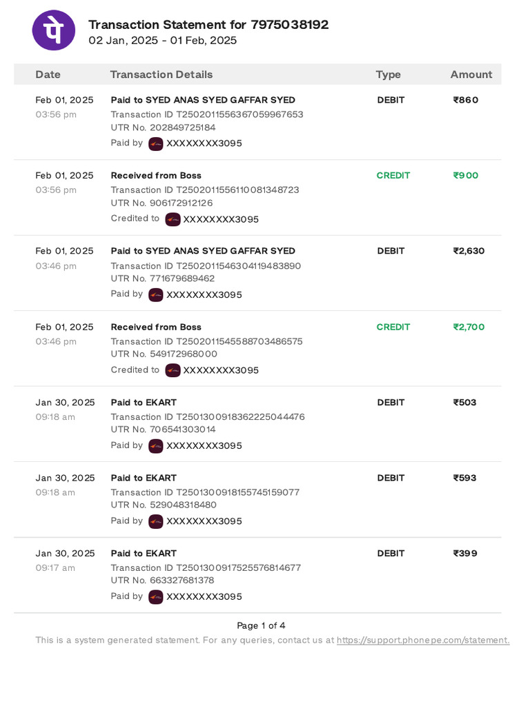 PhonePe Statement Jan2025 Feb2025 | PDF | Debits And Credits | Debit Card