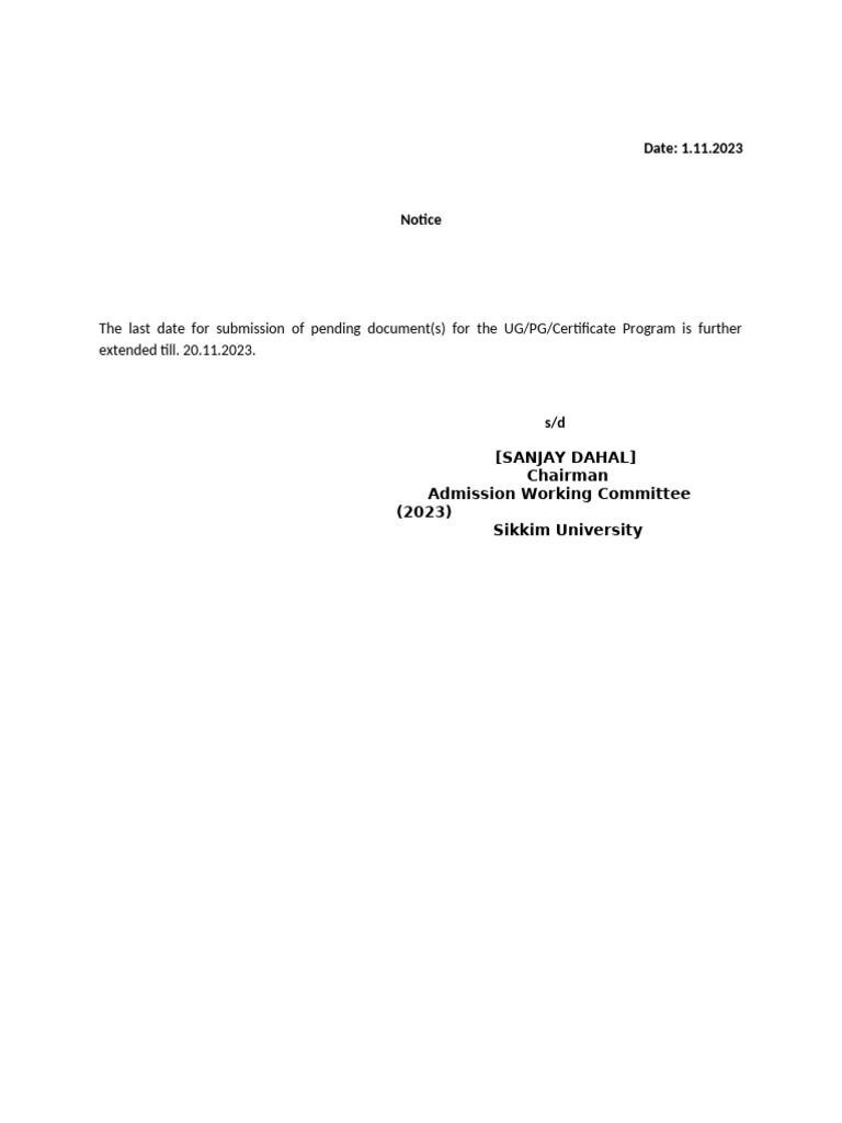 Extended Deadline for Document Submission | PDF