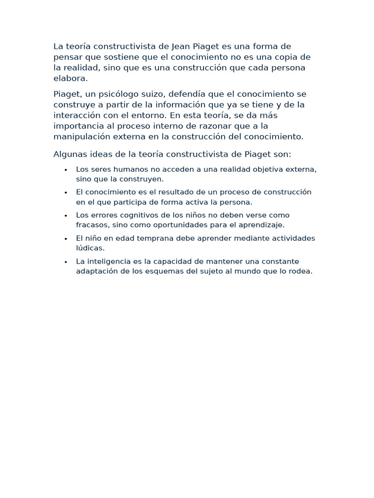 Teoría Constructivista de Piaget | PDF