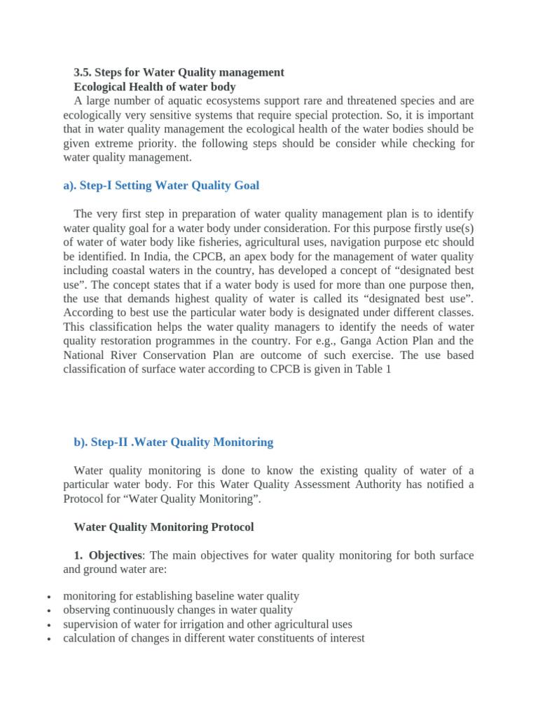 Steps For Water Quality MGT | PDF | Water Quality | Water