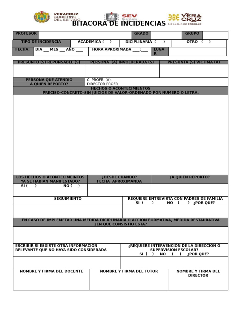 Bitacora de Incidencias | PDF