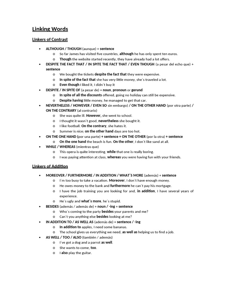 Linking Words | PDF | Adjective | Adverb