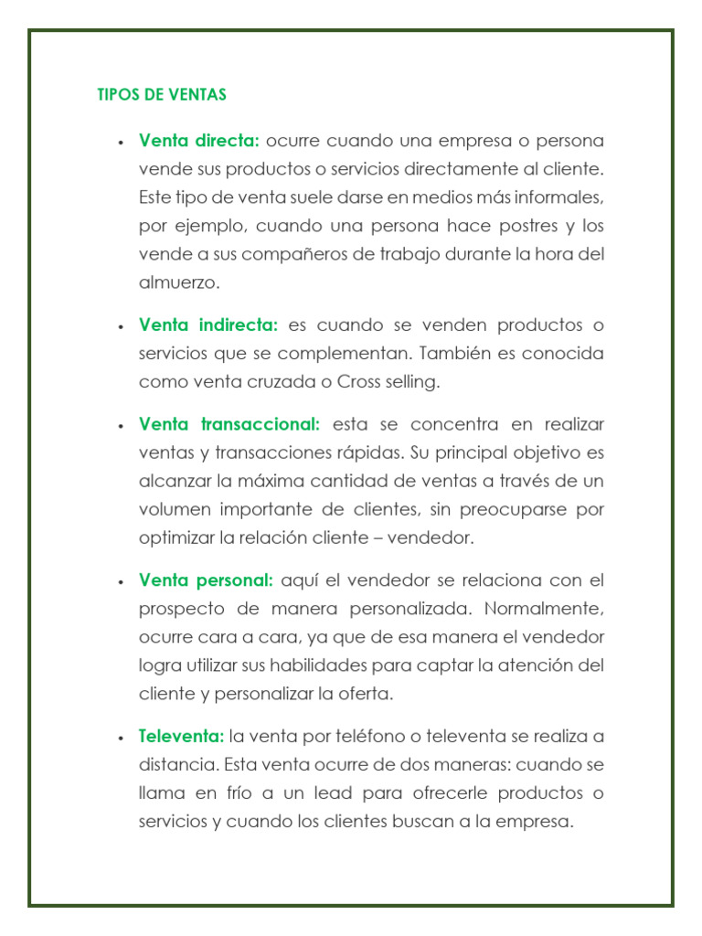 Tipos de Ventas: Guía Completa SEO | PDF | Ventas | Cliente