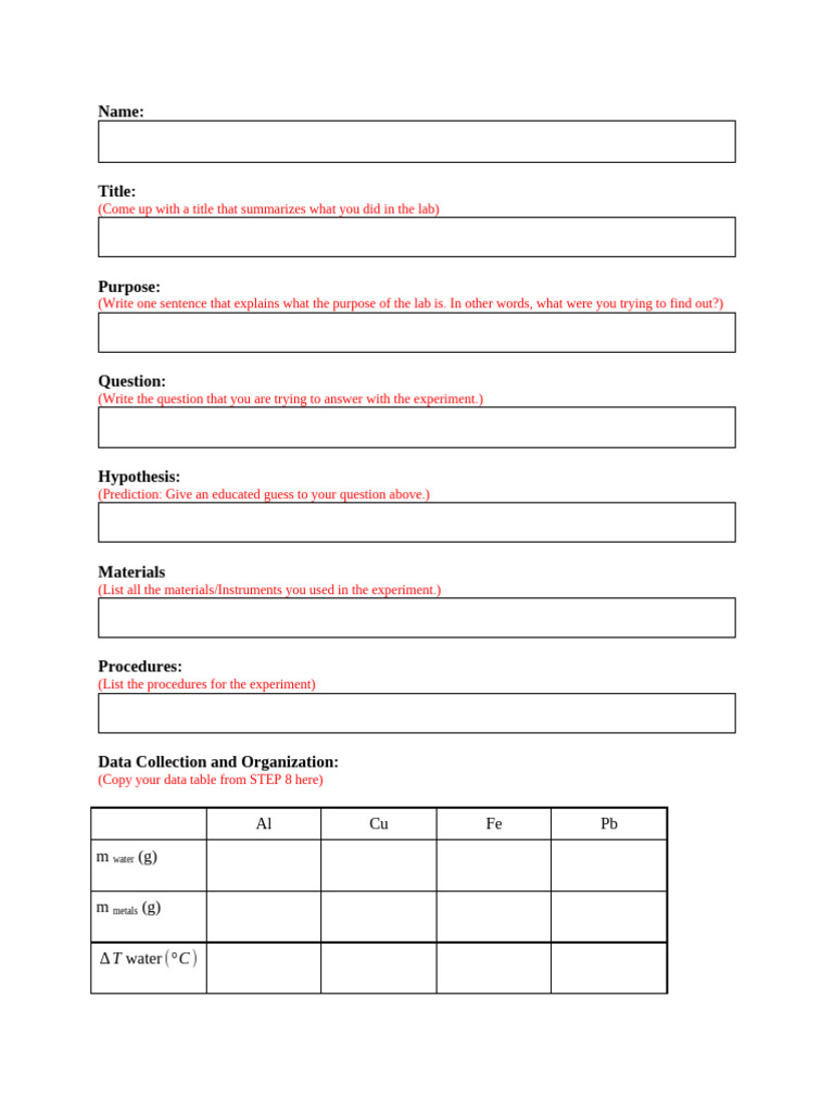 Specific Heat Experiment Analysis | PDF
