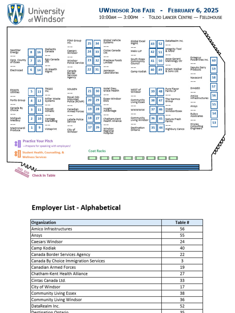 Uw Job Fair - Floor Plan Employer List | PDF