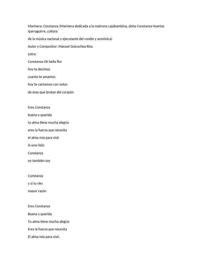 Marinera Constanza LETRA | PDF