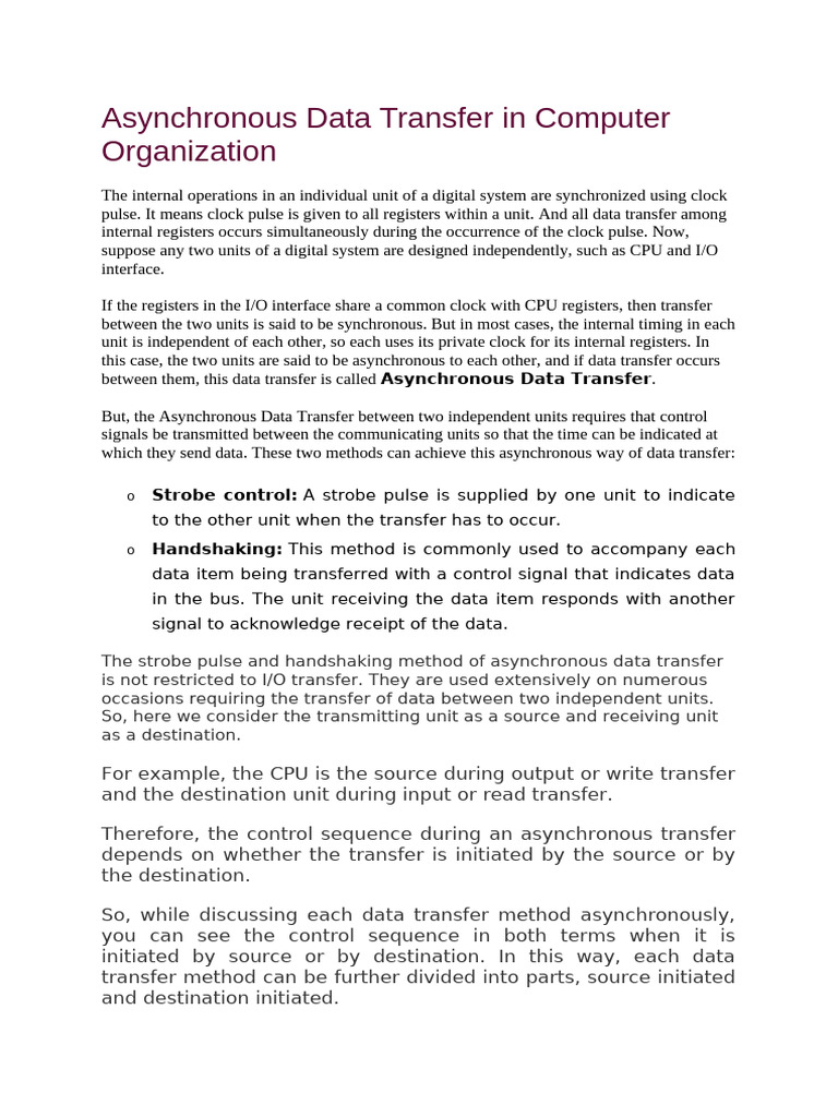 Asynchronous Data Transfer, Strobe, Handshake | PDF | Input/Output | Central Processing Unit