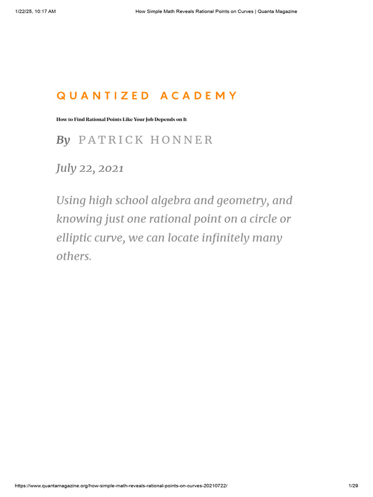 How Simple Math Reveals Rational Points On Curves - Quanta Magazine | PDF | Quadratic Equation ...