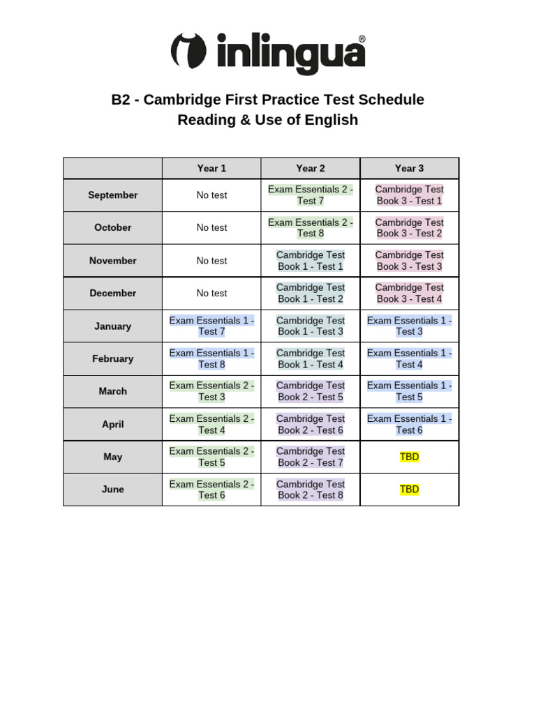 Cambridge First Practice Test Schedule | PDF