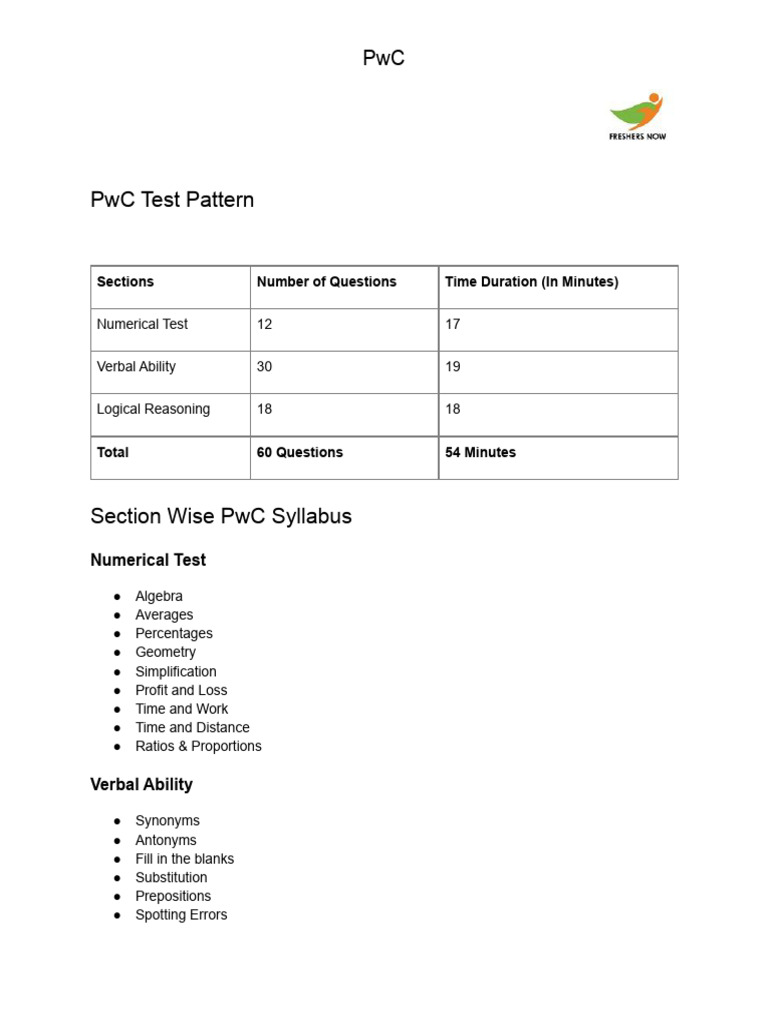 PWC Pattern and Topics | PDF