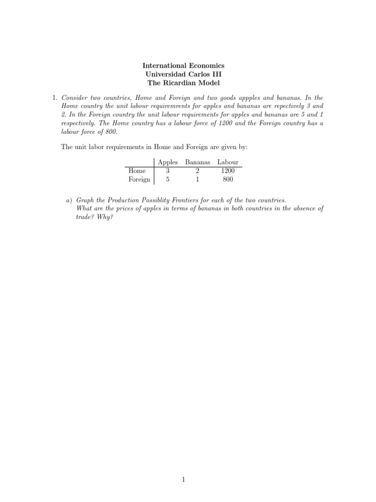 PS01 Ricardian Model - Questions-3 | PDF | Labour Economics ...